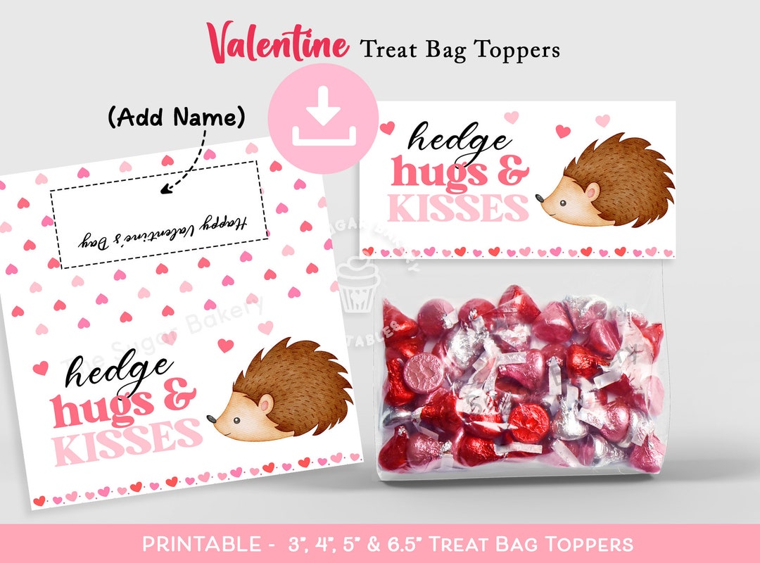 Printable Hedgehugs & Kisses Valentine Topper, Valentine Hedgehog Treat ...