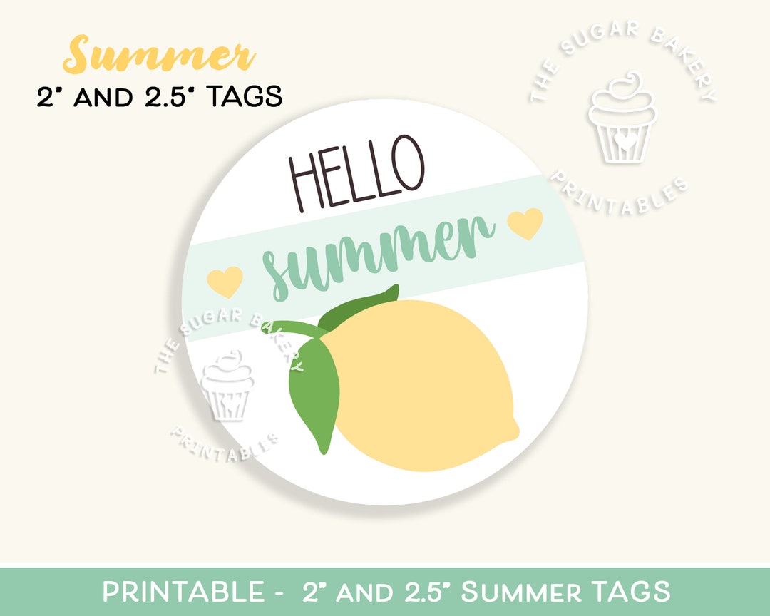 Hello SUMMER LEMON Cookie Tag, Printable Lemon Summer Tag, Have a Great ...