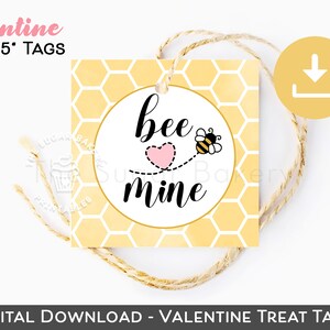 BEE MINE Valentine Cookie Tags, Printable Valentine Treat Tags, Bee ...