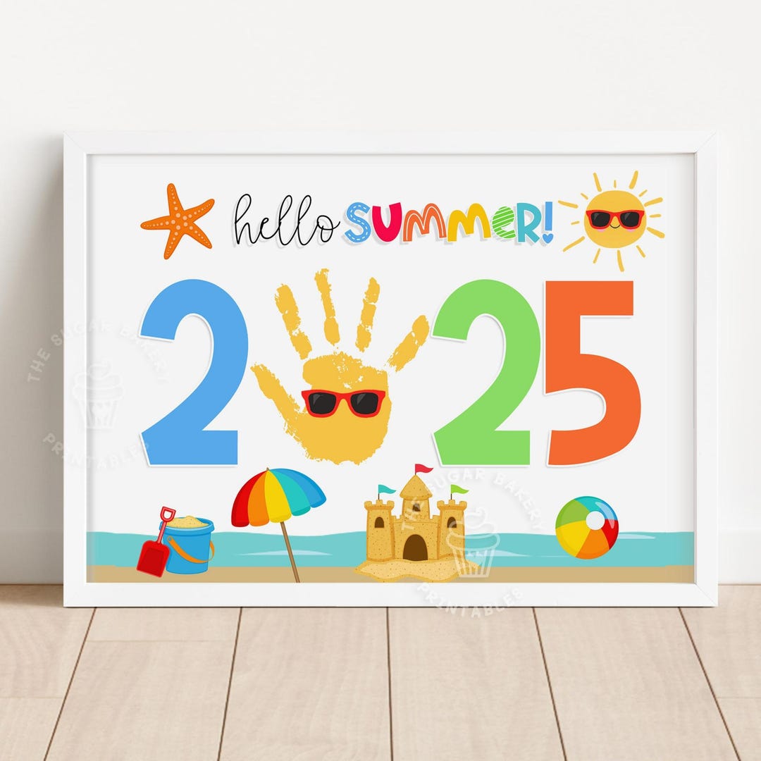 Summer Handprint Craft Printable – Hello Summer 2025 Art With Beach ...