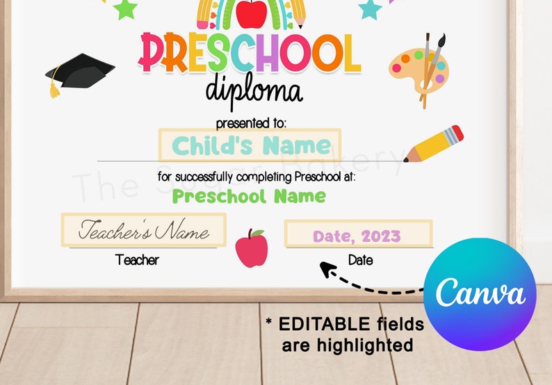 Editable Preschool Diploma Preschool Graduation Diploma PRESCHOOL ...