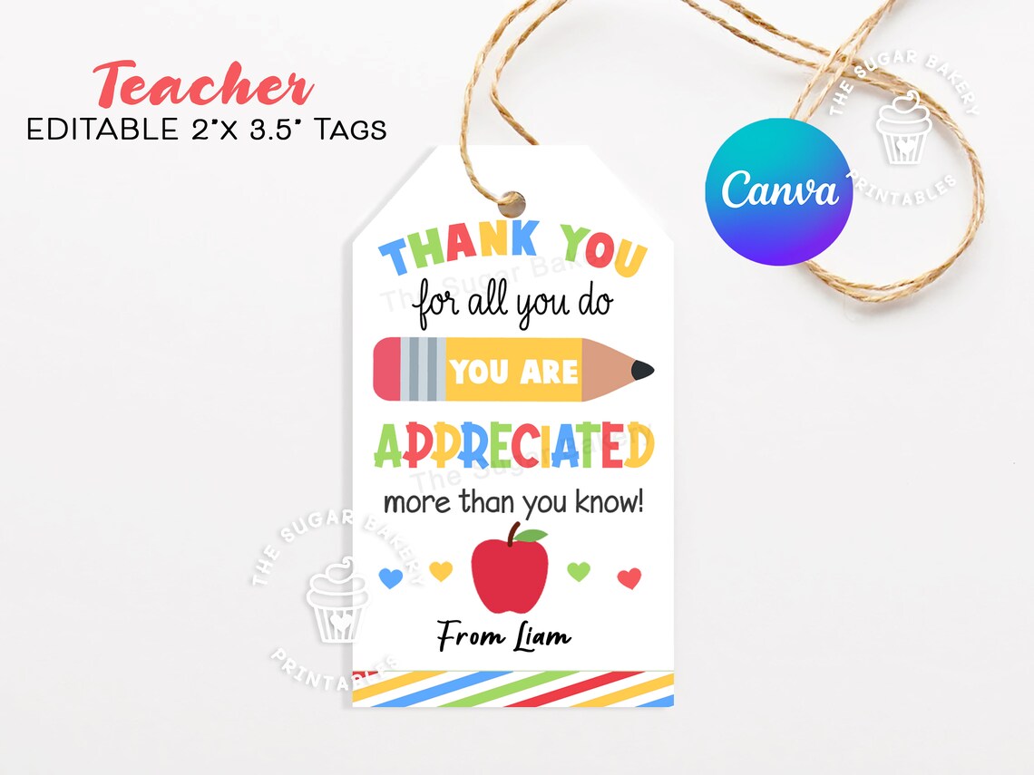 Teacher Appreciation TAGS EDITABLE TEACHER Thank You Gift - Etsy Canada