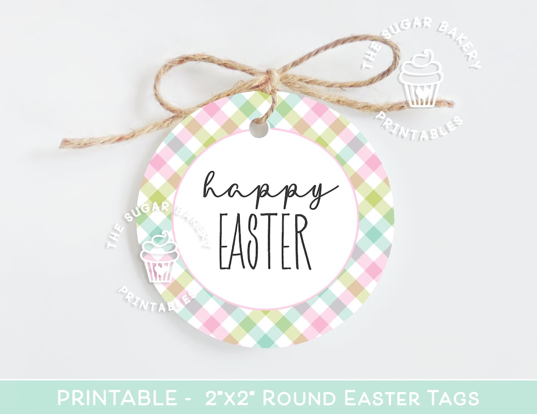 Happy Easter Cookie TAGS, Round Easter Tags, HAPPY EASTER Plaid Rainbow ...