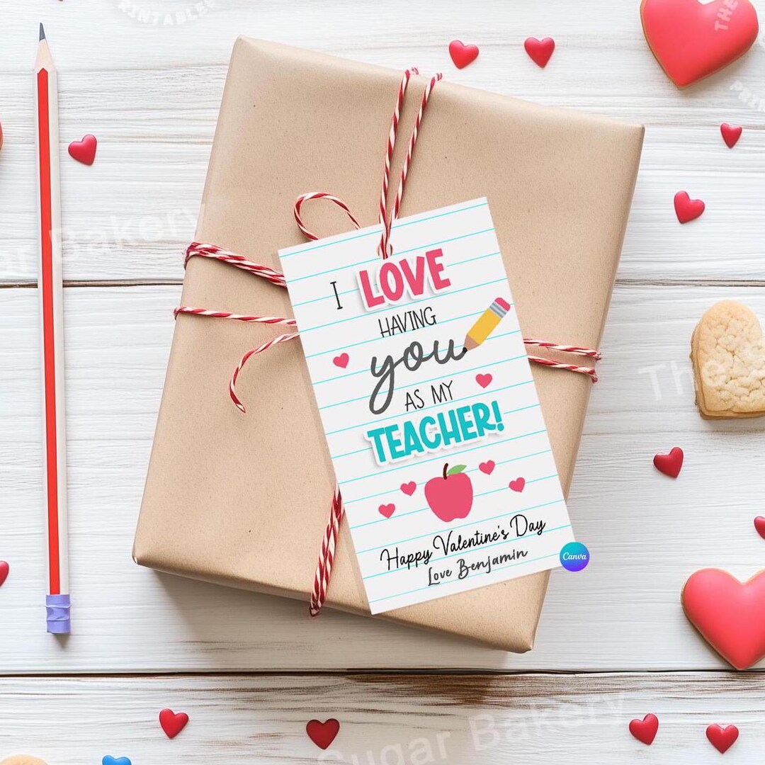 Printable Teacher Valentine Gift Tag, EDITABLE Canva Teacher ...