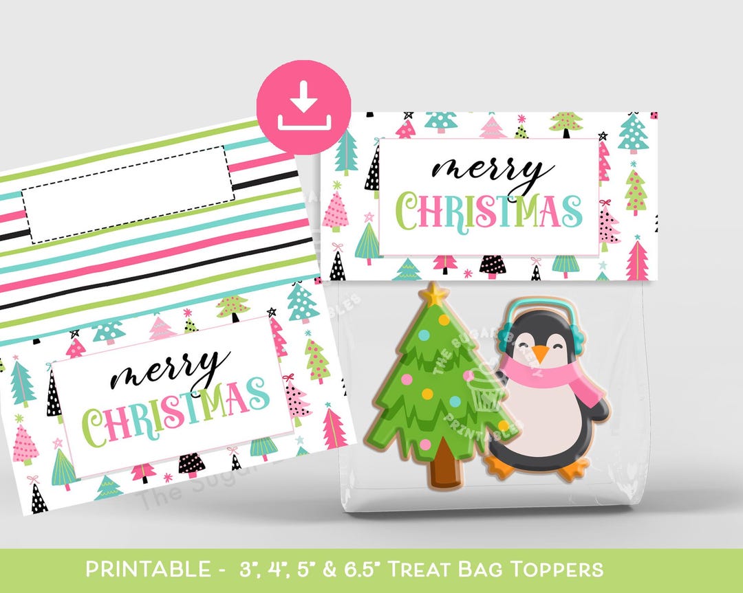 Merry Christmas Cookie Bag Topper, Christmas Tree Bag Topper Printable ...