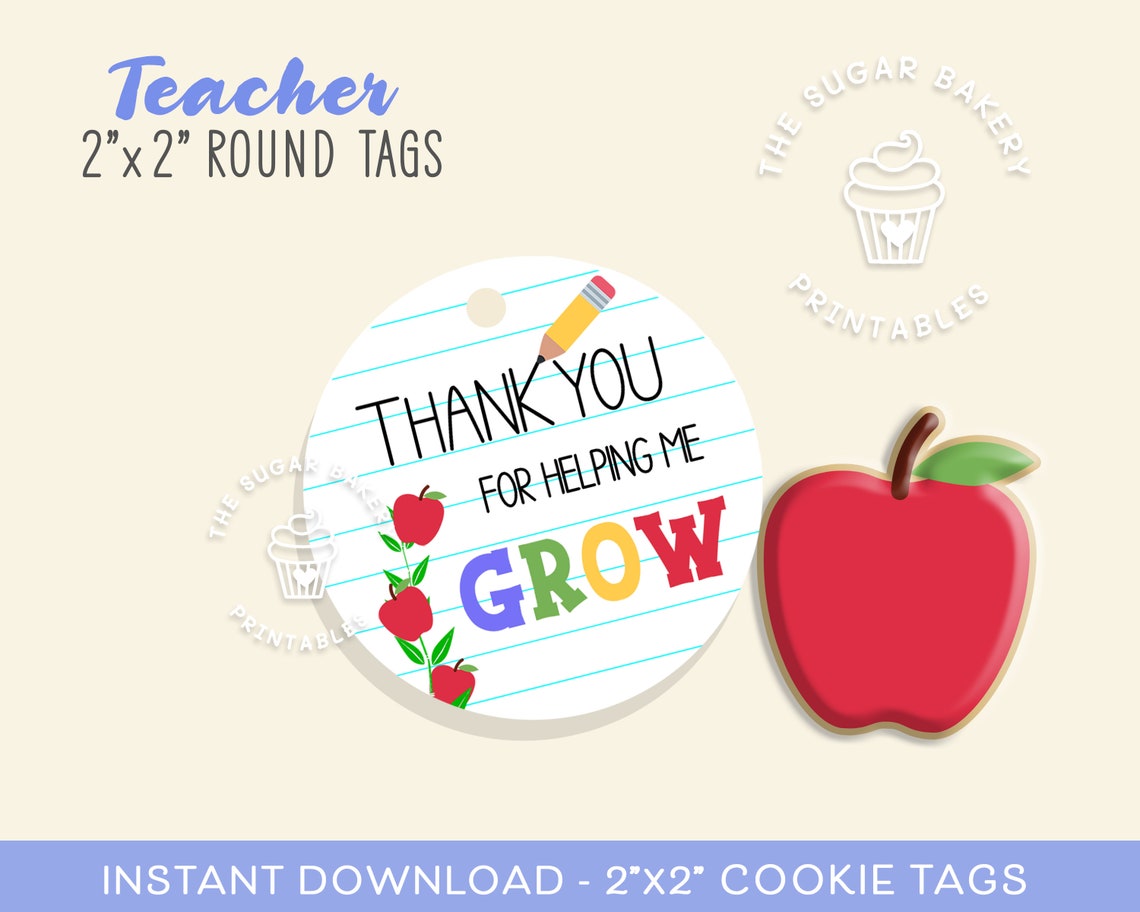 Teacher Appreciation Tags Thank You for Helping Me Grow - Etsy