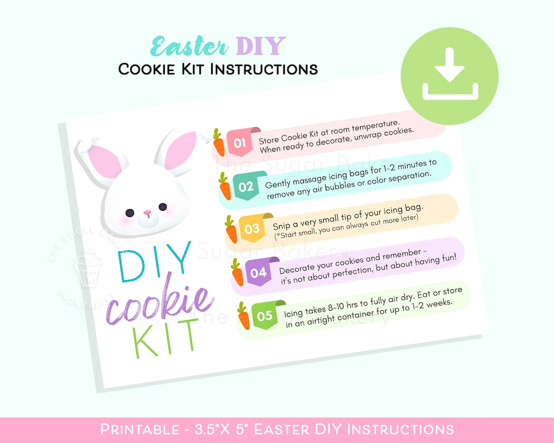 Printable EASTER BUNNY DIY Cookie Kit Instructions, Easter Diy Cookie ...