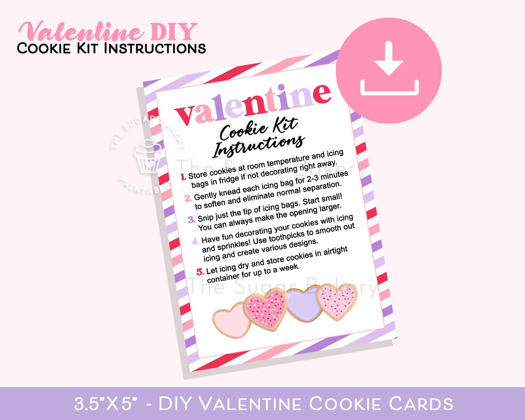 Printable VALENTINE DIY Cookie Kit Instructions, 3.5x5 Valentine Cookie ...