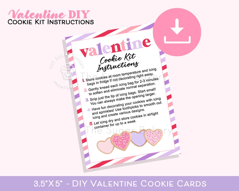 Printable VALENTINE DIY Cookie Kit Instructions, 3.5x5" Valentine ...