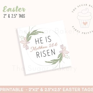 He is Risen EASTER TAG, Printable Easter Cookie Tags, Floral Easter ...