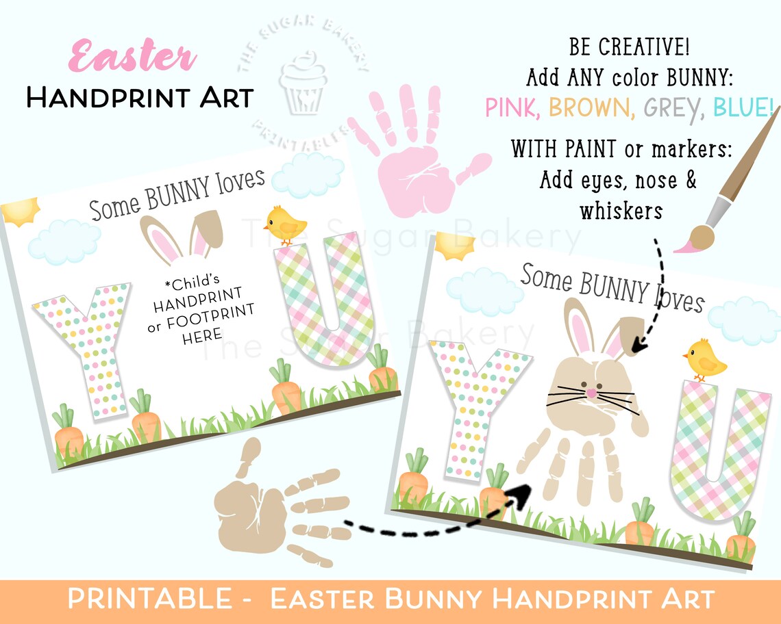 Easter HANDPRINT ART, Printable Easter Bunny Handprint Craft, Easter ...