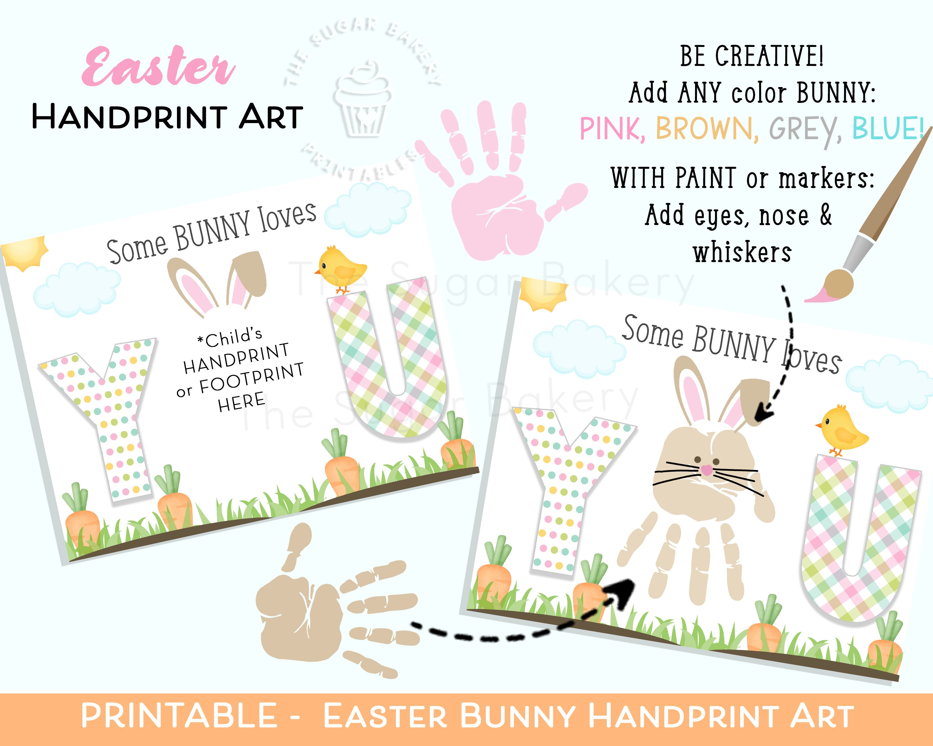 Easter HANDPRINT ART, Printable Easter Bunny Handprint Craft, Easter ...
