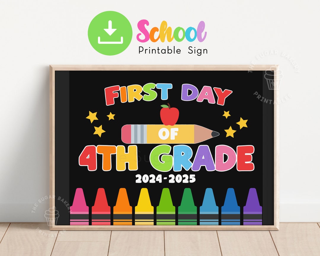 FIRST Day of 4th GRADE Sign Back to School 4th Grade Printable School ...