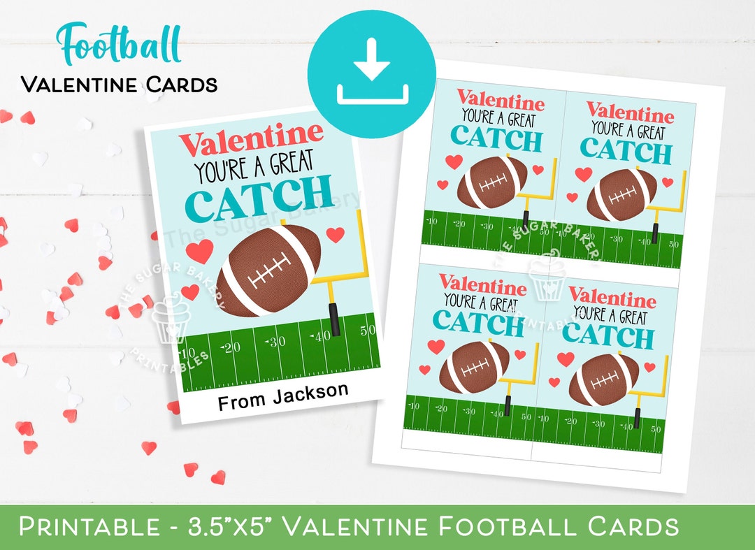 Printable FOOTBALL Valentine Cards for Kids, Football Valentine Cards ...