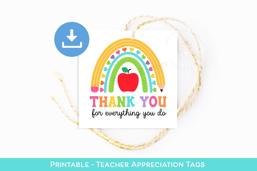 Teacher Appreciation TAG, TEACHER Thank You Gift Tag, Thank You Teacher ...