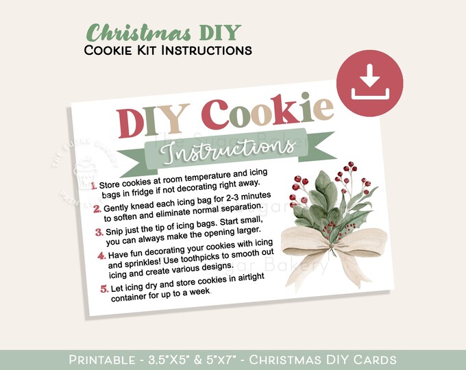 Instant Download Christmas DIY Cookie Kit Instructions Printable Card ...