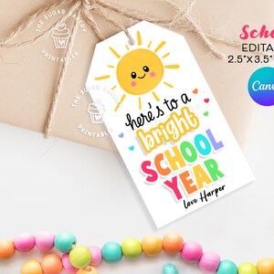 Here's to a Bright SCHOOL Year Printable Tag, Back to School Gift TAGS ...