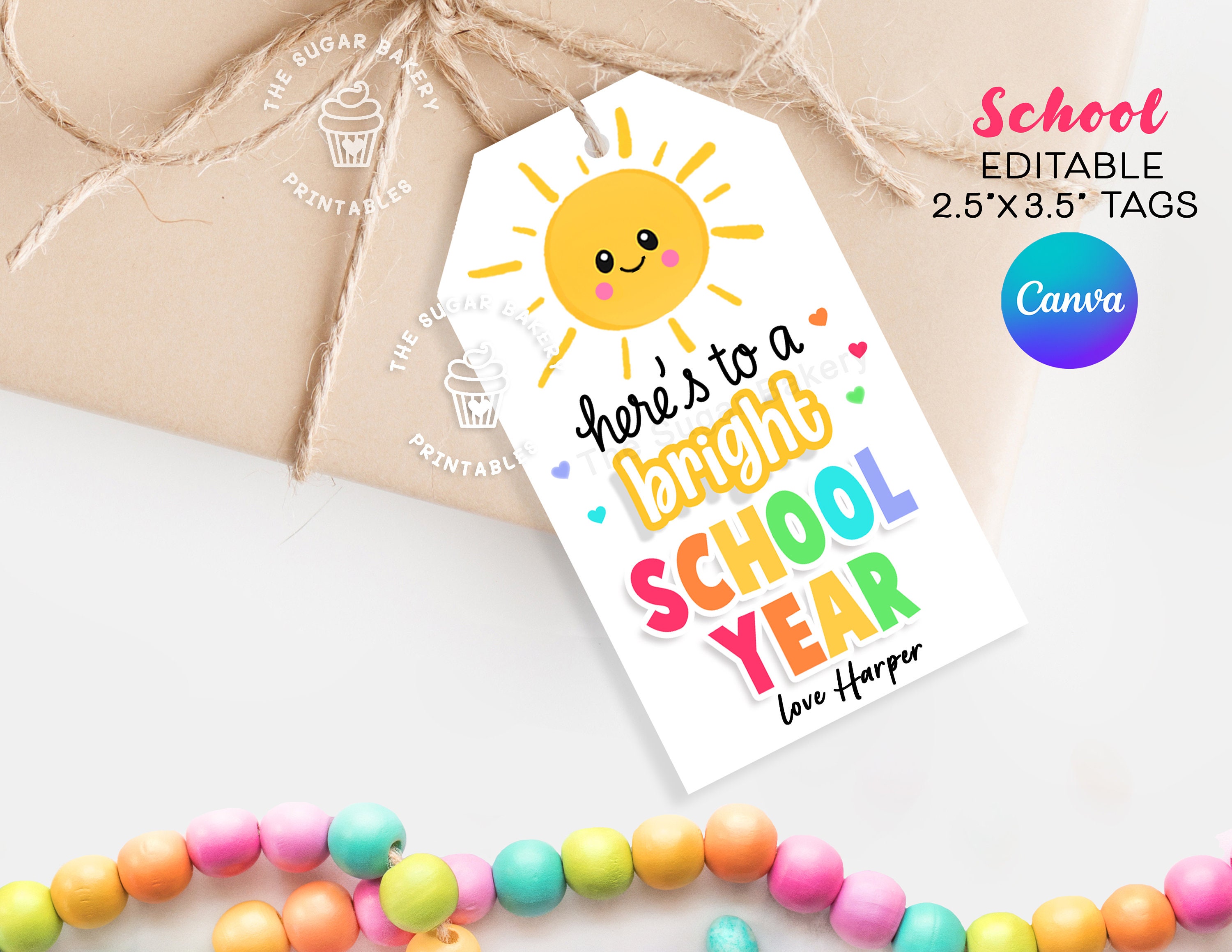 Here's to a Bright SCHOOL Year Printable Tag, Back to School Gift TAGS ...