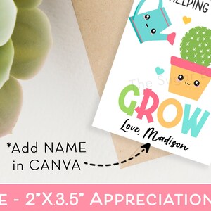 Thank You for Helping Me GROW Teacher Appreciation Gift Tags Plant ...