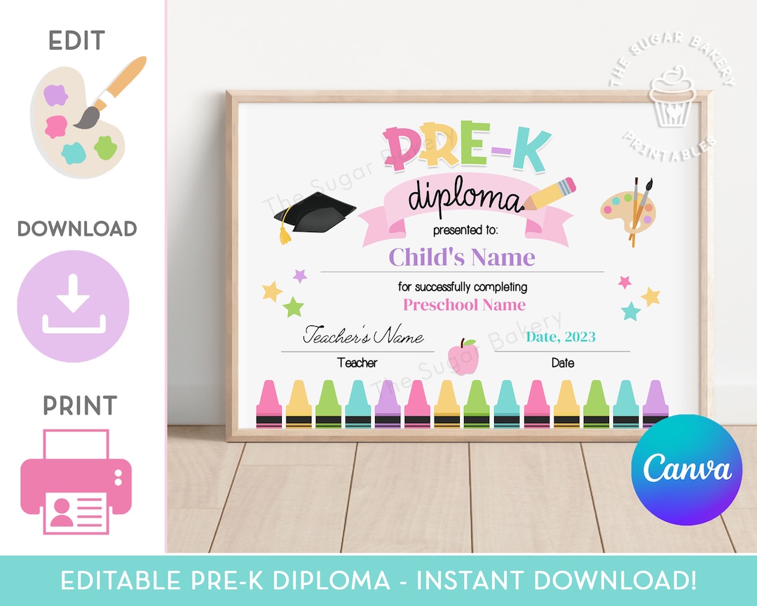Editable Pre-k Diploma Pre-k Graduation Diploma PRE-K - Etsy
