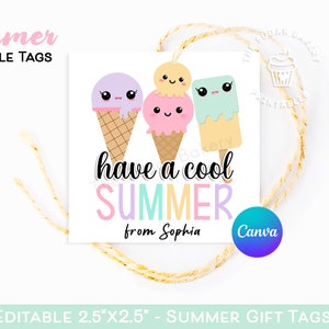 Have a COOL Summer Tag, EDITABLE Ice Cream Popsicle Tag, Have a Sweet ...
