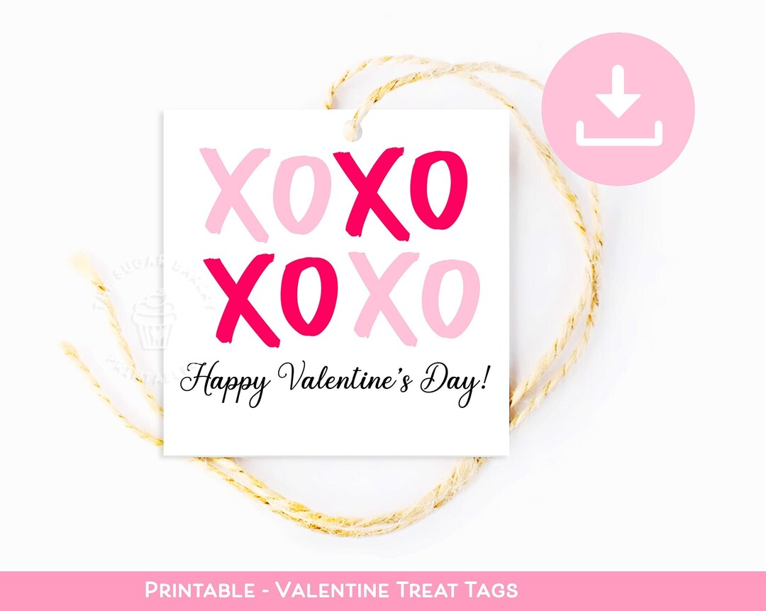 Printable Valentines Day Gift Tag, Hugs and Kisses Tags, XO Valentine ...