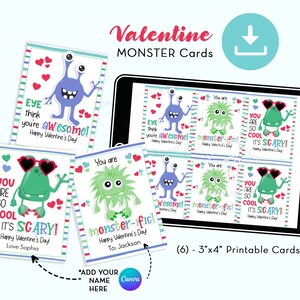 Printable MONSTER Valentine Cards, EDITABLE Monster Valentines ...