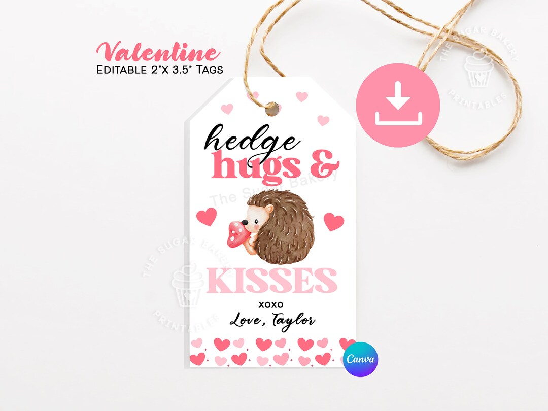 Editable Hedgehugs & Kisses Valentine Tag, Printable Valentine Tag ...