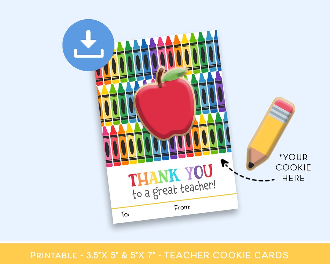 Printable Teacher Cookie Card, Thank You Teacher Cookie Card, TEACHER ...