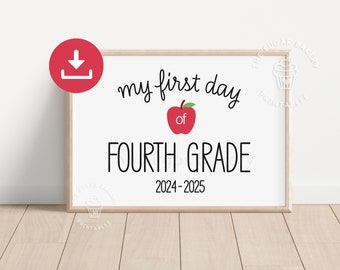 1st Day of 4th Grade Sign 1st Day of School Signs Printable 2024 Hello ...