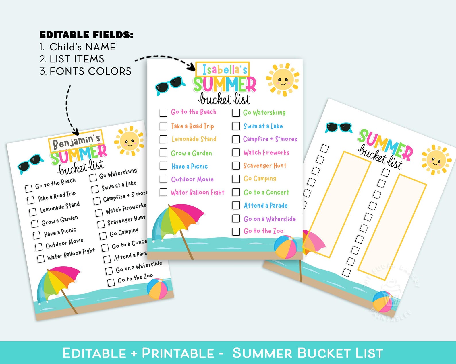 2025 EDITABLE Summer Bucket List Printable, Personalized Summer ...