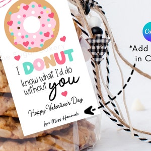 Printable DONUT Valentine Tag, EDITABLE DONUT Tag, Donut Know What I'd ...