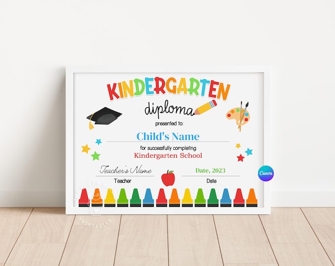Kindergarten Graduation Certificate, Customizable Kindergarten Diploma ...