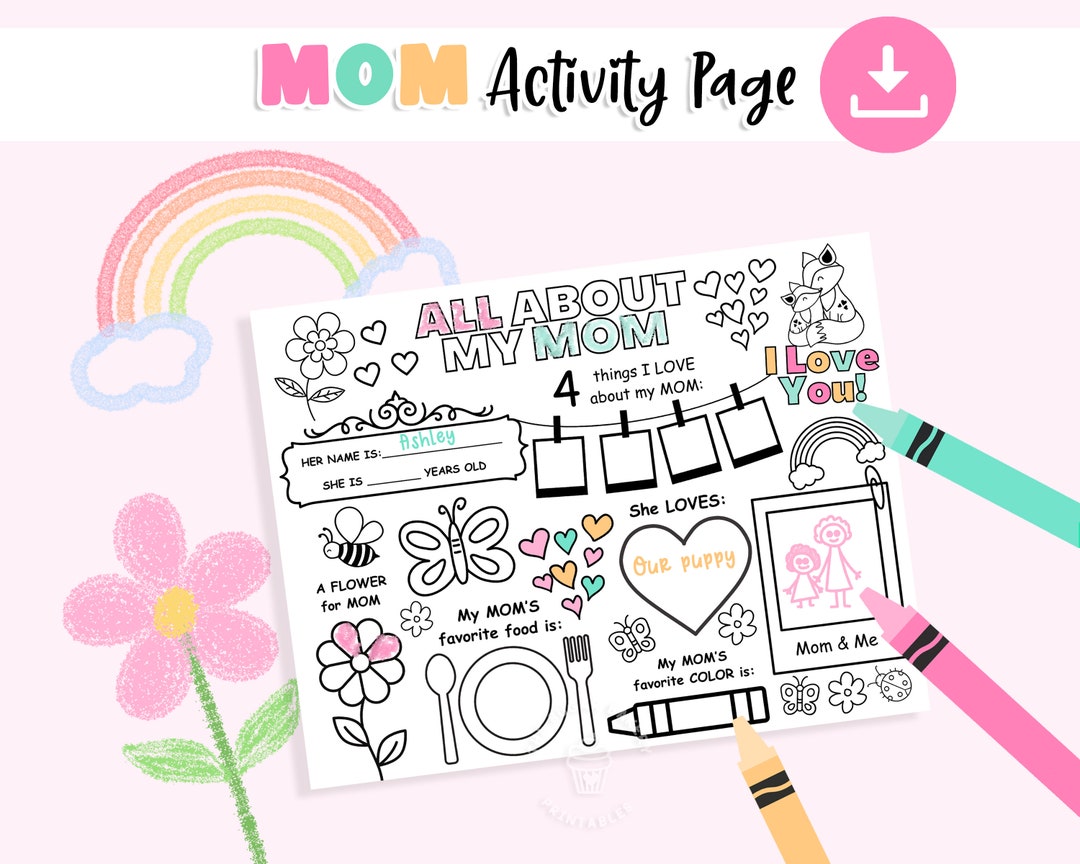 Mother's Day Printable, Mothers Day Gift, All About My Mom, Activity ...