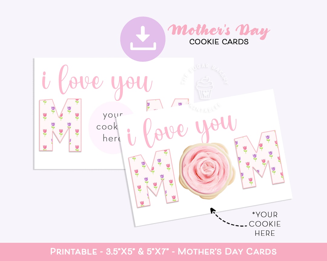 Mother's Day COOKIE CARD, Printable Mother's Day Floral Cookie Card ...