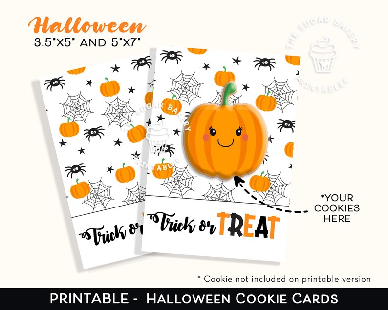 Halloween Cookie Card Printable Trick or Treat Mini Cookie Card 5x7 ...