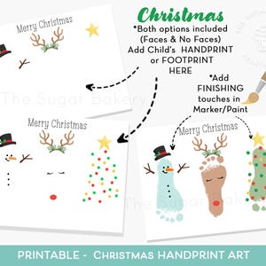 Printable Christmas Footprint Art, Reindeer Snowman Christmas Tree ...