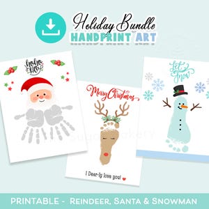 Christmas Handprint Art Printable Reindeer Craft Santa Snowman ...