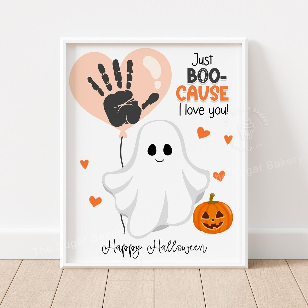 Halloween Handprint Craft Kids Printable Ghost Halloween Art Pumpkin ...