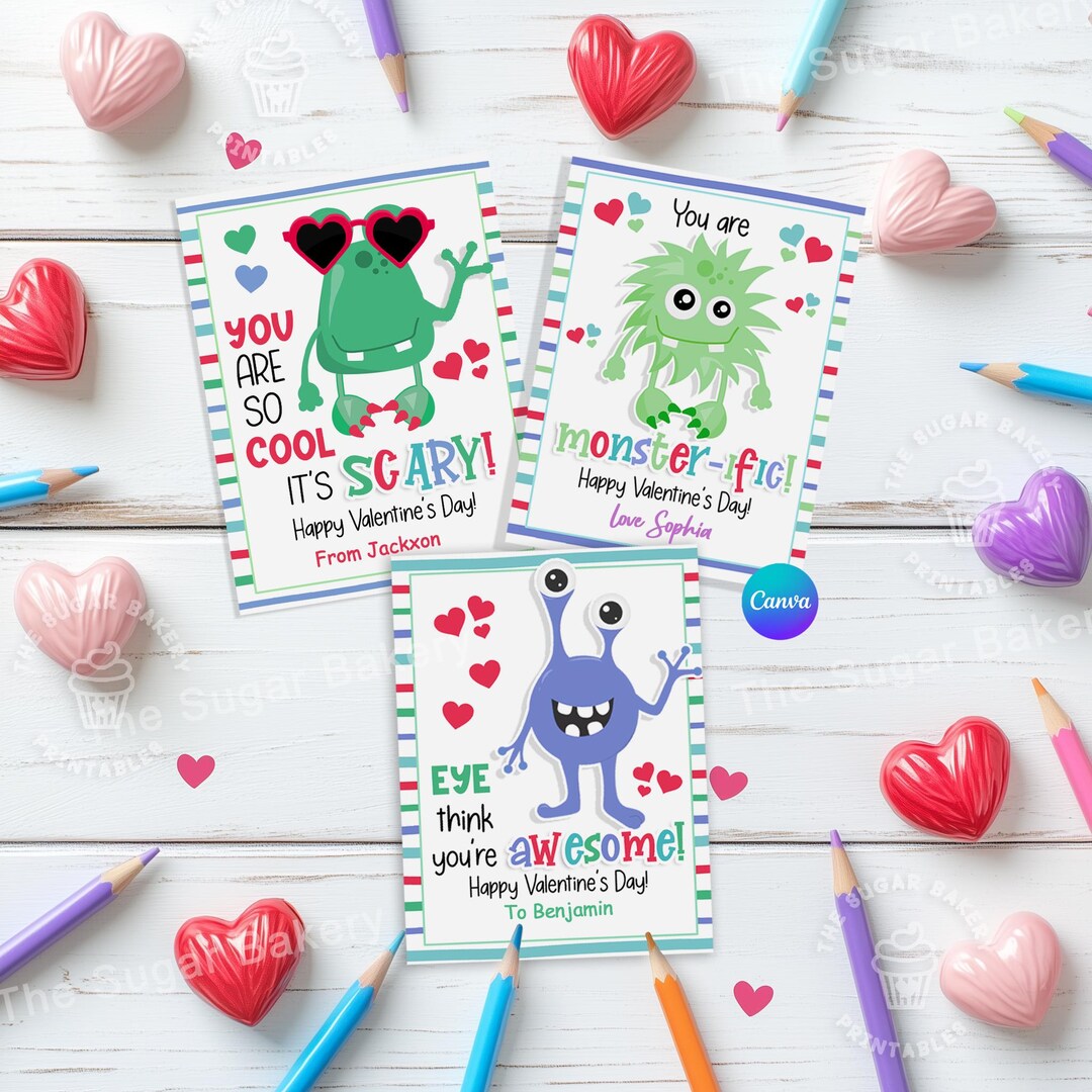 Printable MONSTER Valentine Cards, EDITABLE Monster Valentines ...