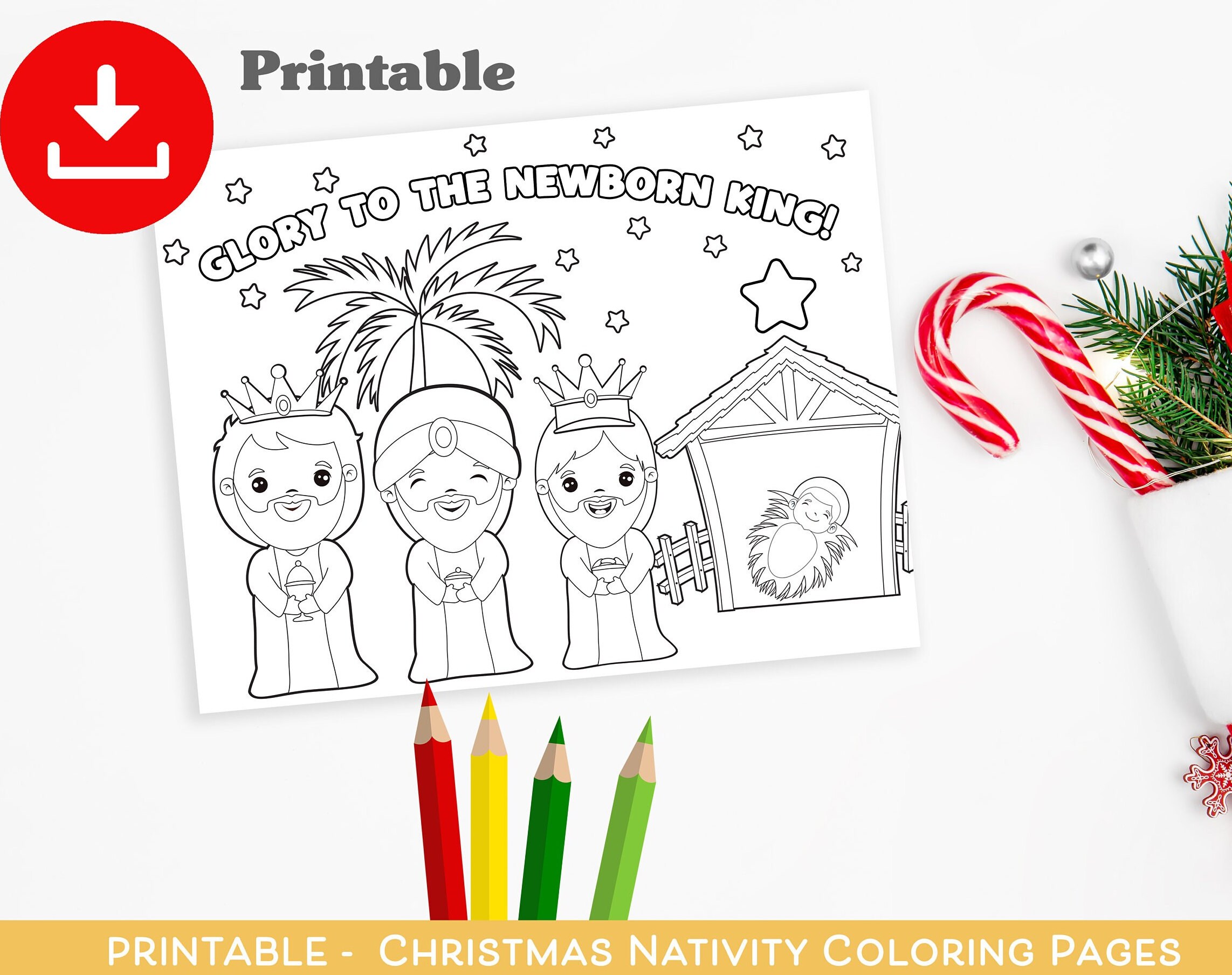 NATIVITY Coloring Page, 2 PRINTABLE Christmas Nativity Coloring Pages ...