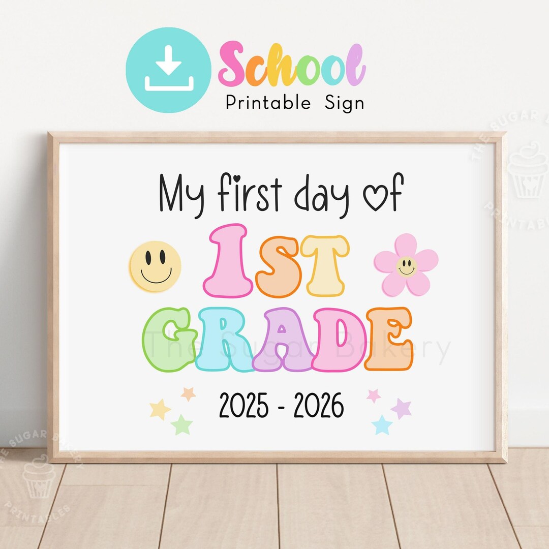 First Day of 1st GRADE Sign, RETRO 1st Grade Printable Sign, Back to ...