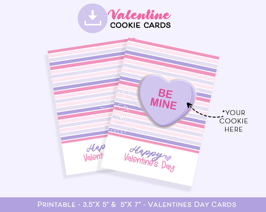 Happy Valentine's Day Cookie Card, Printable 5"x7" Conversation Heart ...