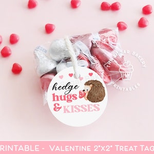 Hedgehugs & Kisses Valentine Tag, Printable Valentine Tag, Classroom ...