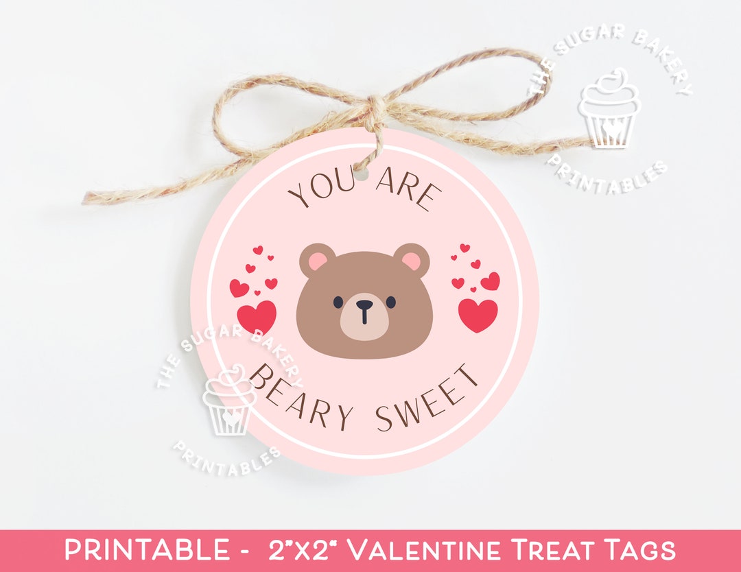 You Are BEARY Sweet Valentine COOKIE TAG, 2"x2" Teddy Bear Tag, Bear ...