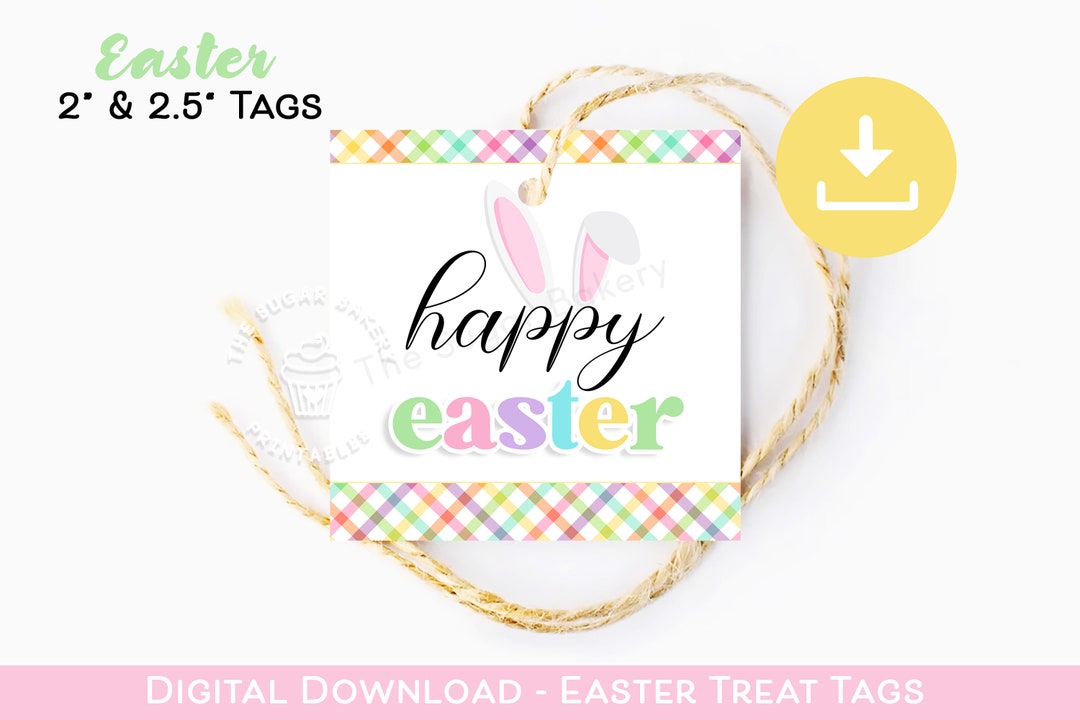 Easter Bunny Cookie TAGS, Plaid Easter Cookie Tags, Happy EASTER Tags ...