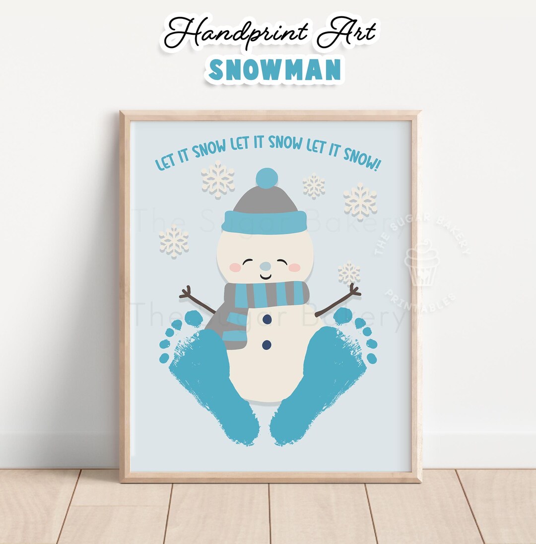 SNOWMAN Winter Footprint Craft, PRINTABLE Christmas Preschool Handprint ...