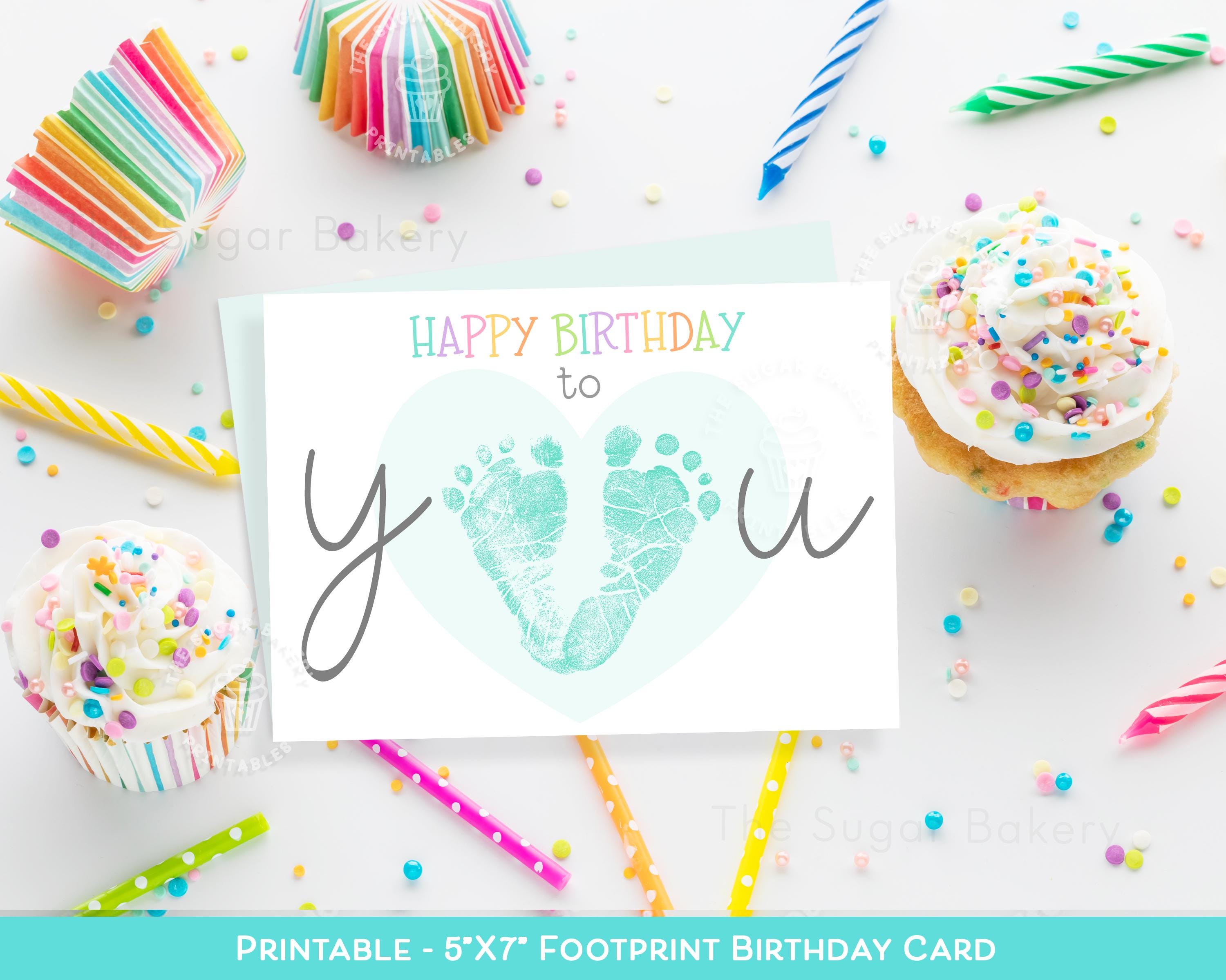 Happy Birthday Footprint Handprint Card Printable Birthday Gift Card ...