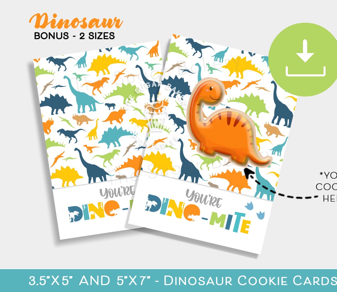 You're DINO-MITE Cookie Card, Dinosaur Cookie Card, Printable 3.5x5 and ...