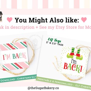 I'M BACK ELF Tags, Printable Elf Christmas Tags, Elf Cookie Tag, Elf ...
